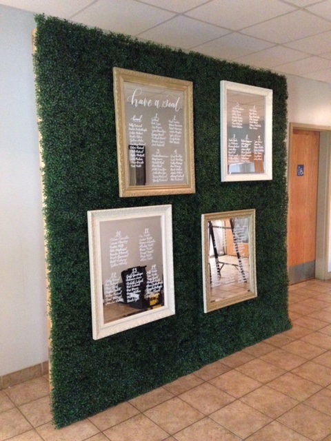 8'tall x 8'wide Greenery Wall Backdrop with seating chart for wedding ...